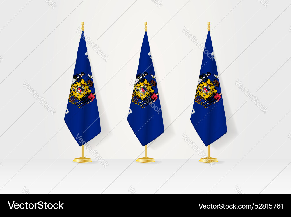 Three wisconsin flags in a row on a golden stand Vector Image