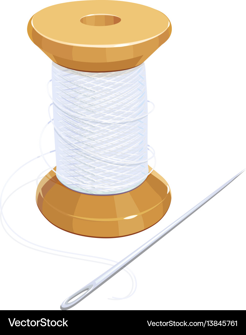 White thread reel with needle Royalty Free Vector Image