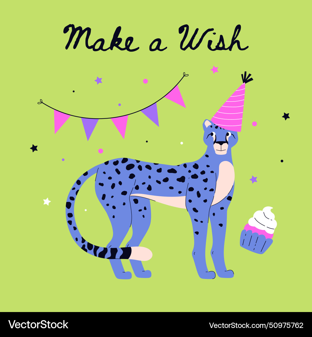Blue cheetah birthday party Royalty Free Vector Image