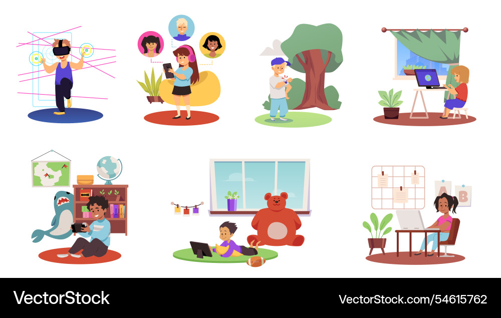 Children using gadgets tablet device smartphone Vector Image