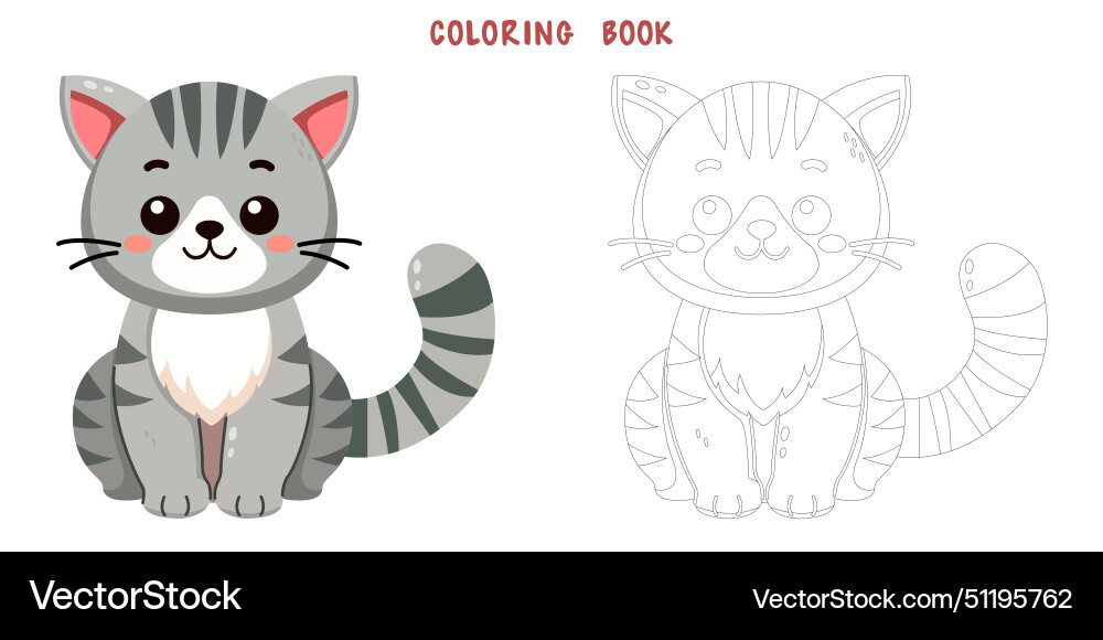Coloring book of gray striped cat Royalty Free Vector Image