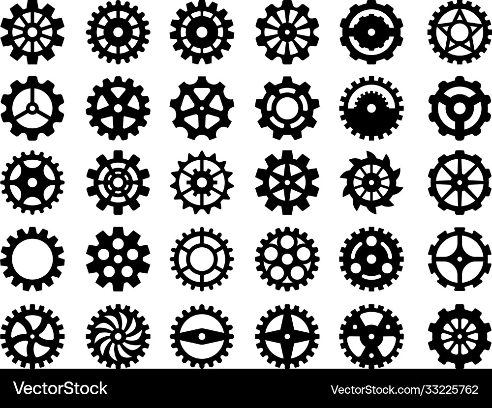 Gears collection abstract mechanical wheels Vector Image