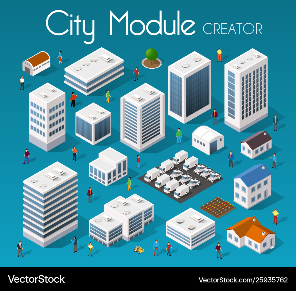 Isometric set module city Royalty Free Vector Image