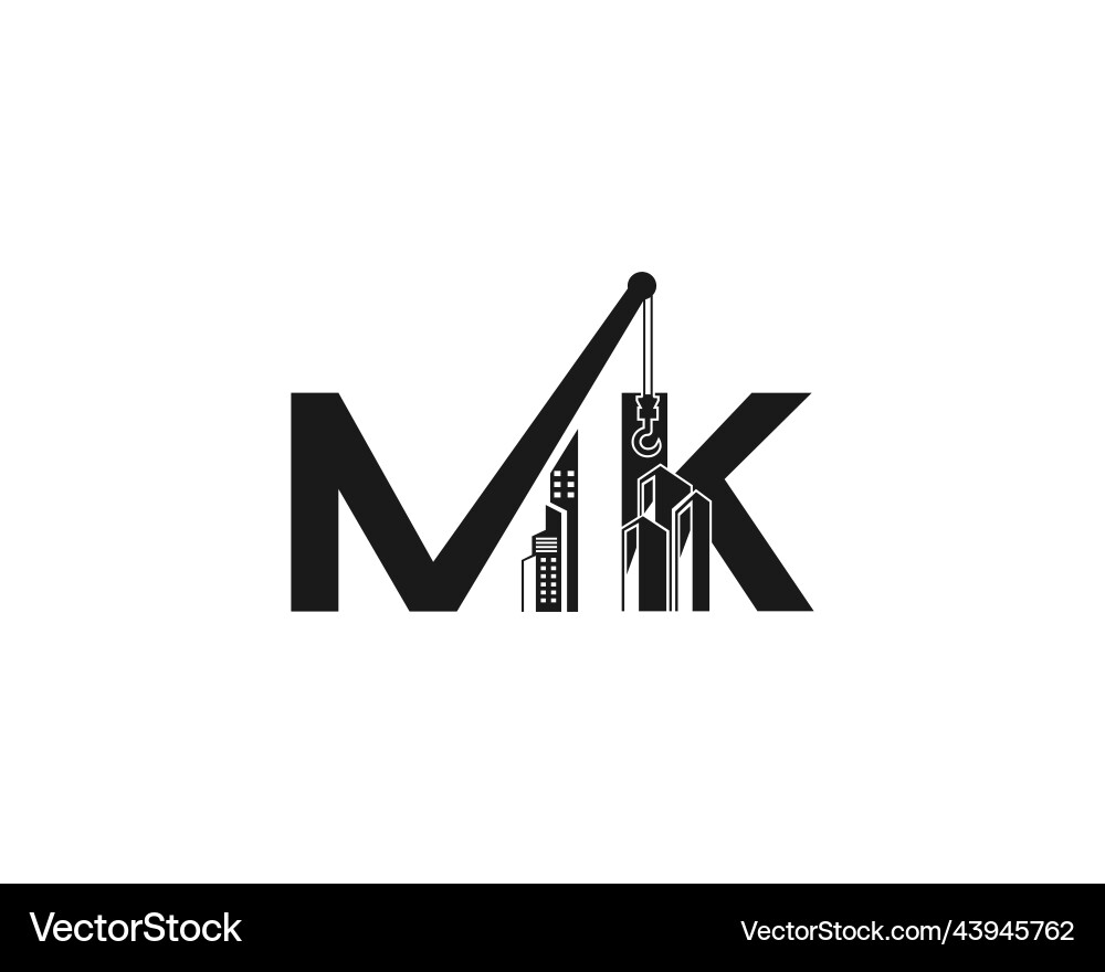 MK Construction Logo - Crane & Building Vector Image