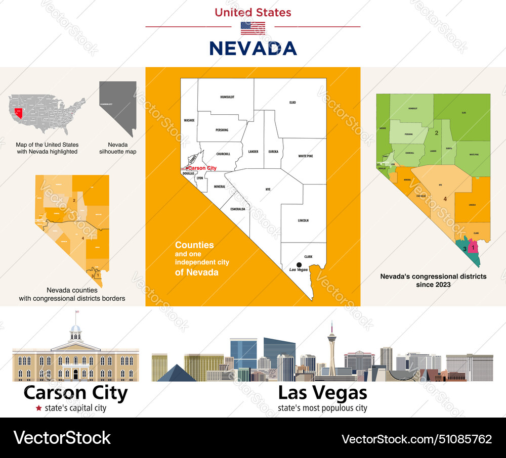 Nevada counties map and congressional districts Vector Image