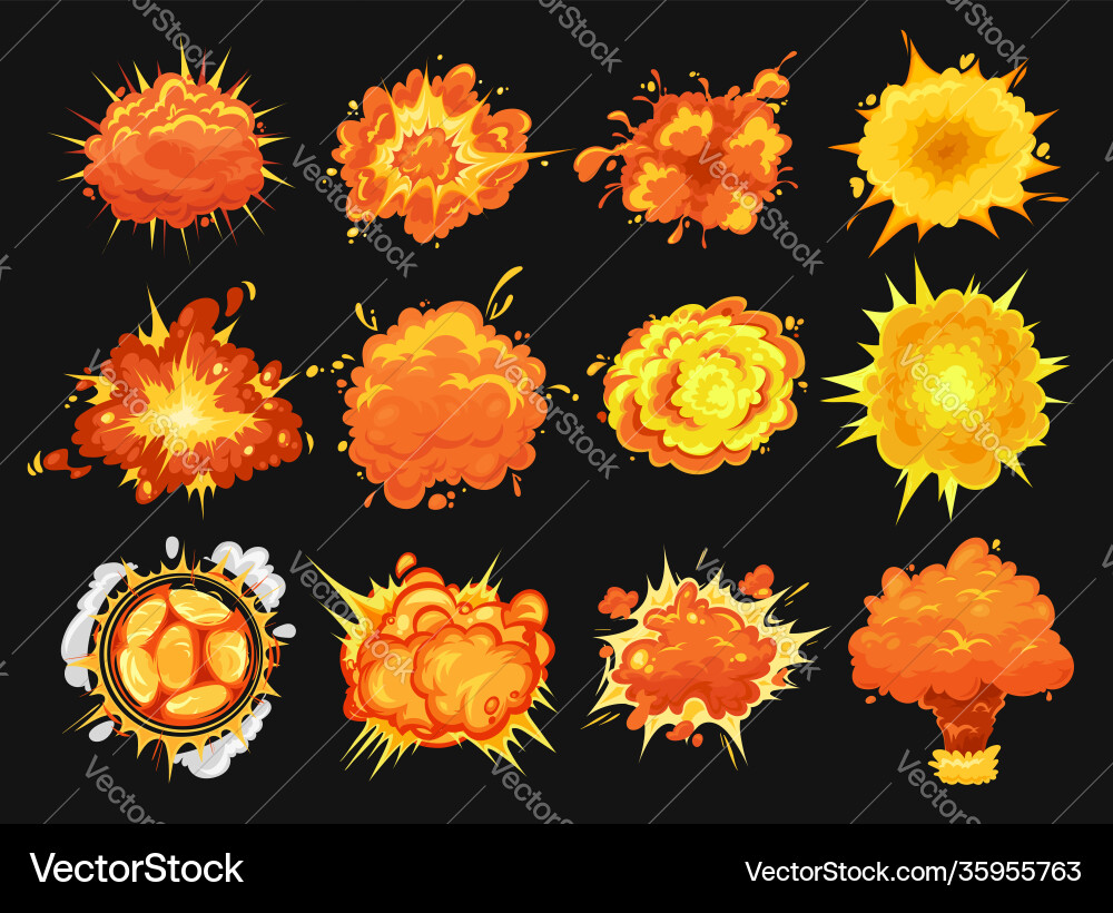 Bomb explosion isolated icons cartoon set Vector Image