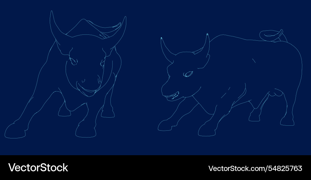 Bull contour set strength and perseverance symbol Vector Image