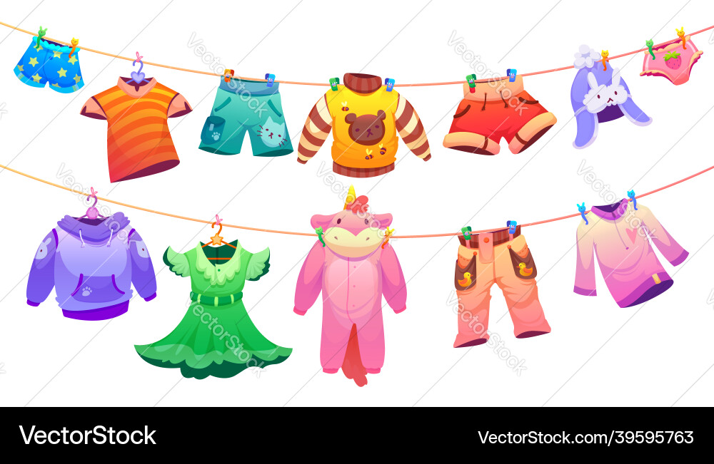 Children's Apparel on Clothesline Royalty Free Vector Image