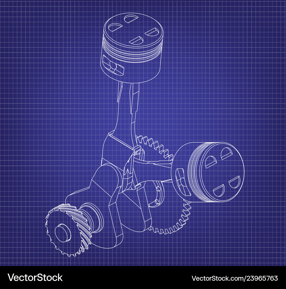 Crankshaft and two pistons on a blue Royalty Free Vector