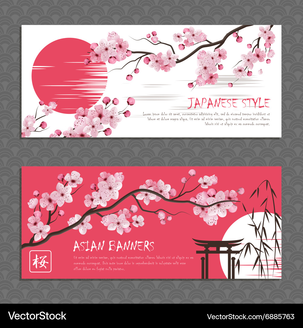 Japan sakura horizontal banners set Royalty Free Vector