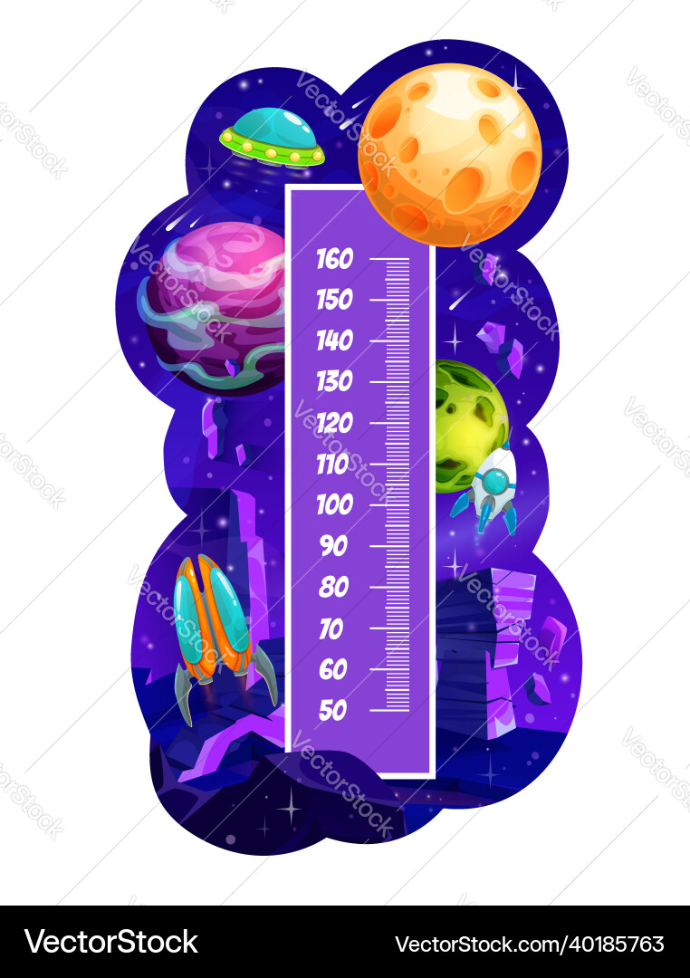 Kids height chart with space planets growth meter Vector Image