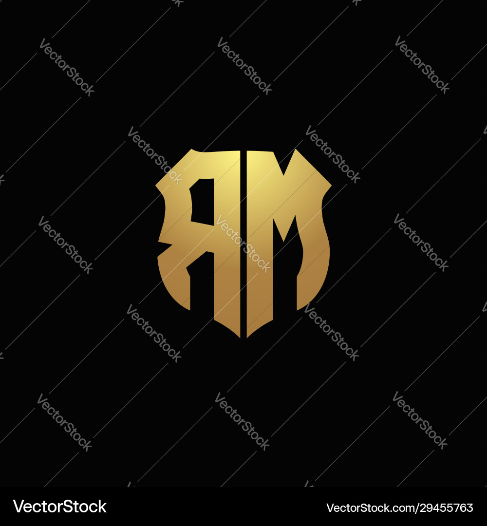 Rm logo monogram with gold colors and shield Vector Image