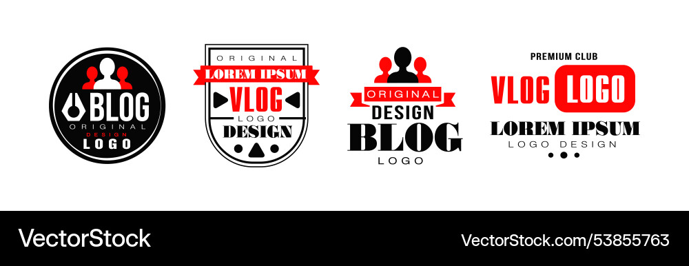 Vlog logo and label design with red black Vector Image