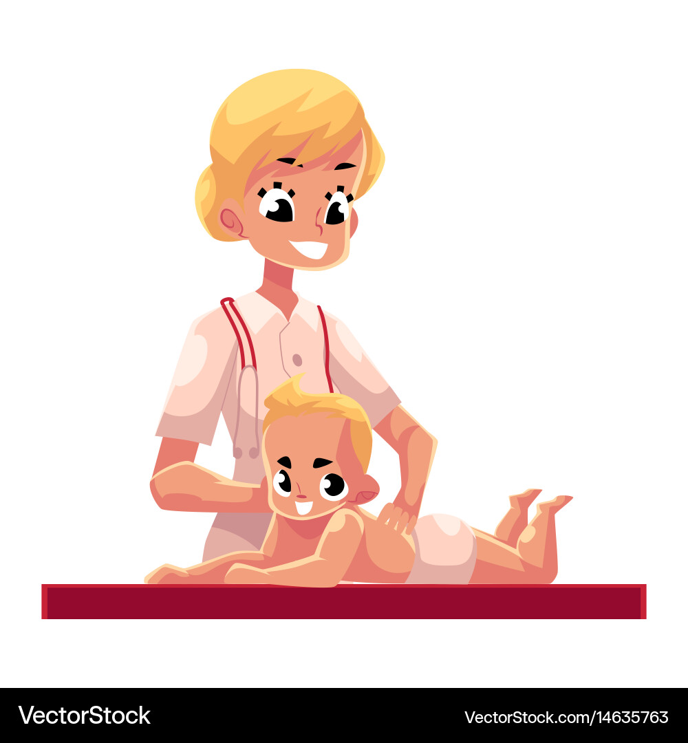 Young beautiful therapist doing baby massage Vector Image