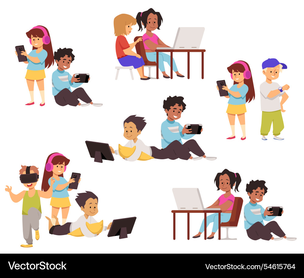 Children and gadgets set Royalty Free Vector Image