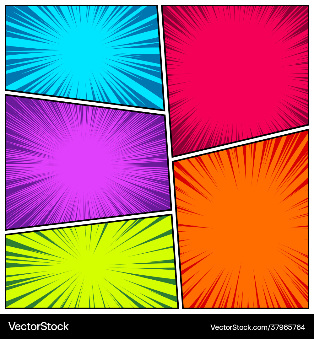 Comic book colorful radial lines collection Vector Image