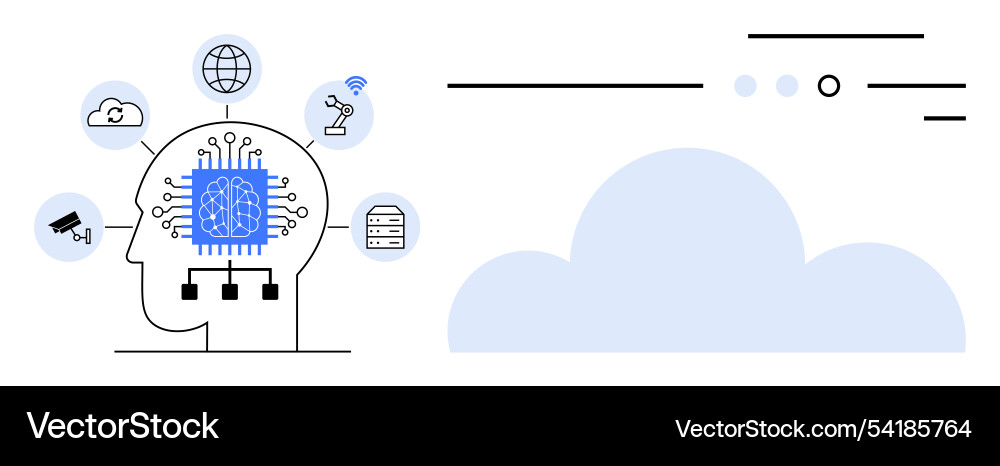 Human mind integrated with technology depicting Vector Image