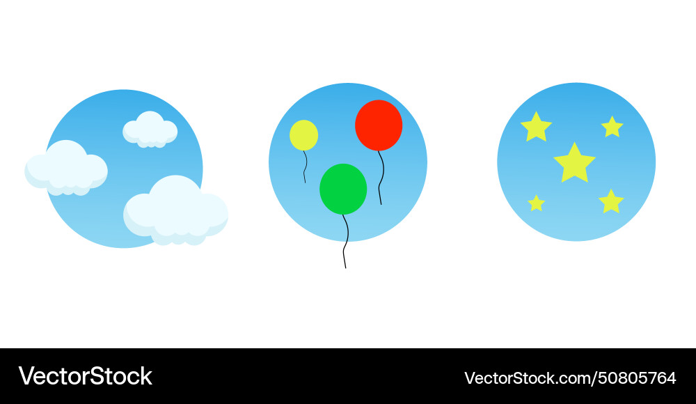 Round icons of blue sky with different elements Vector Image