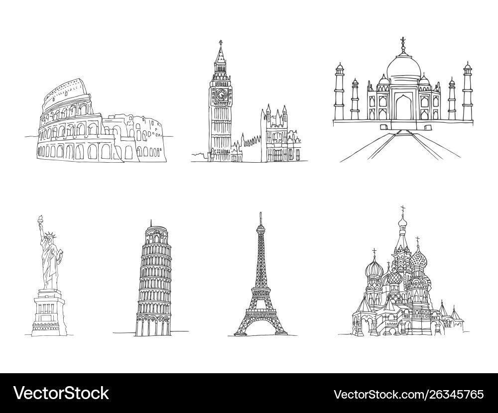 Famous places world Royalty Free Vector Image - VectorStock