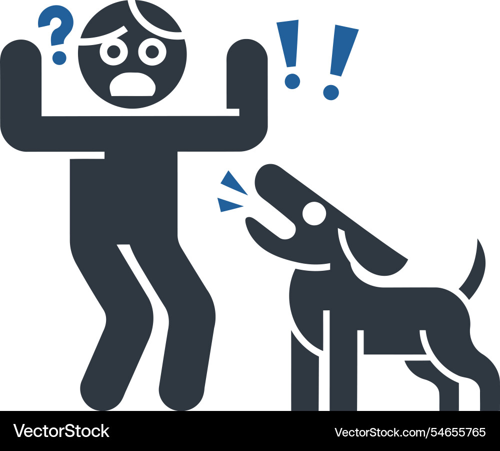 Scared person and barking dog icon Royalty Free Vector Image