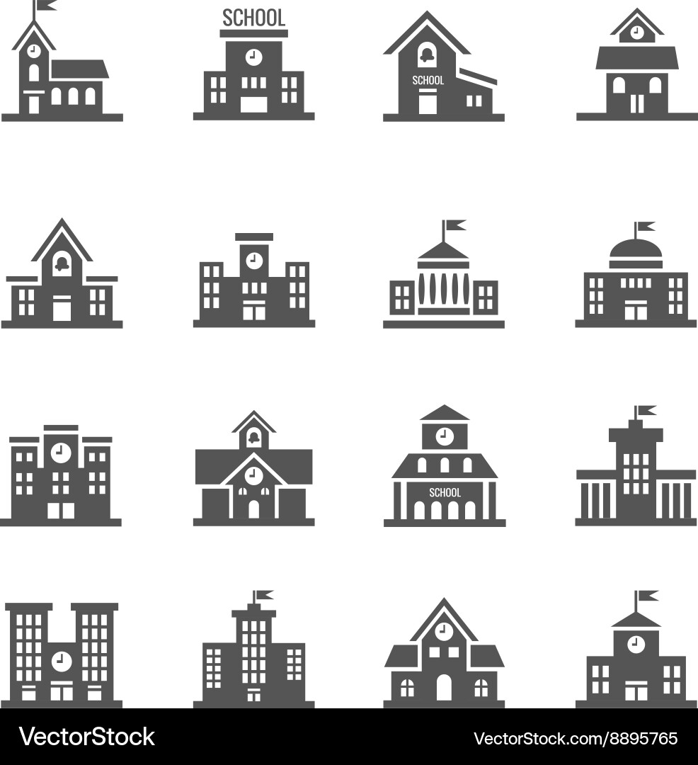 School building icons set Royalty Free Vector Image