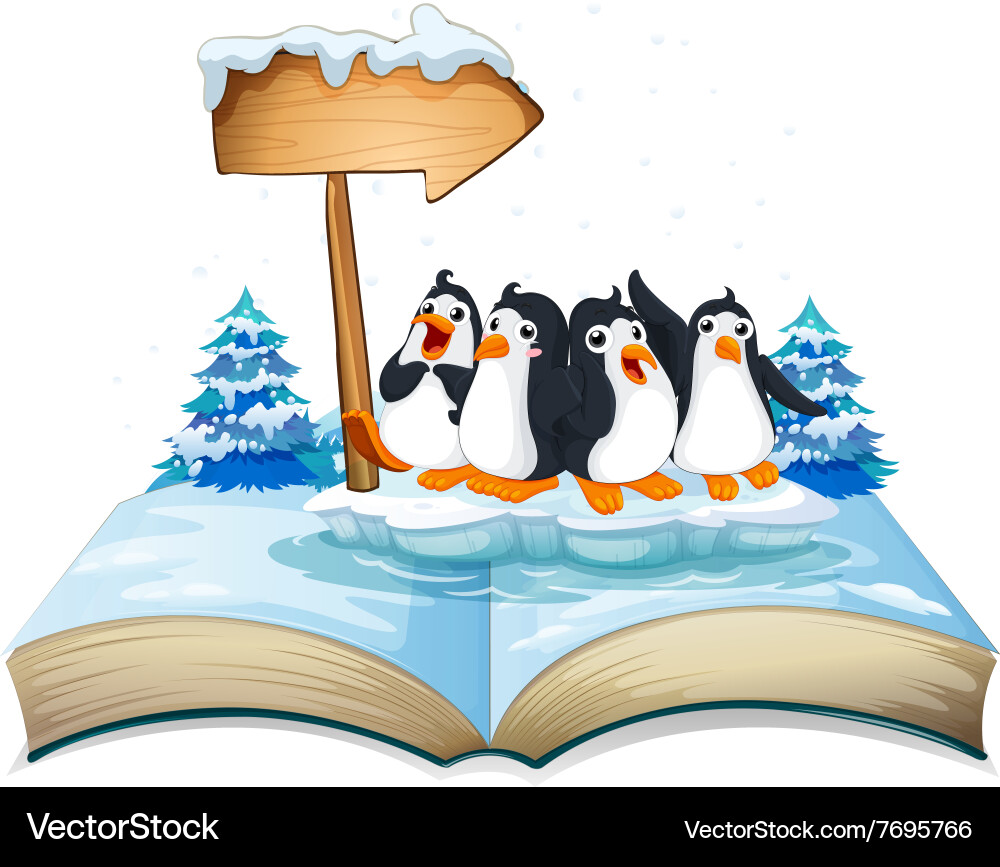 Four penguins standing on ice Royalty Free Vector Image