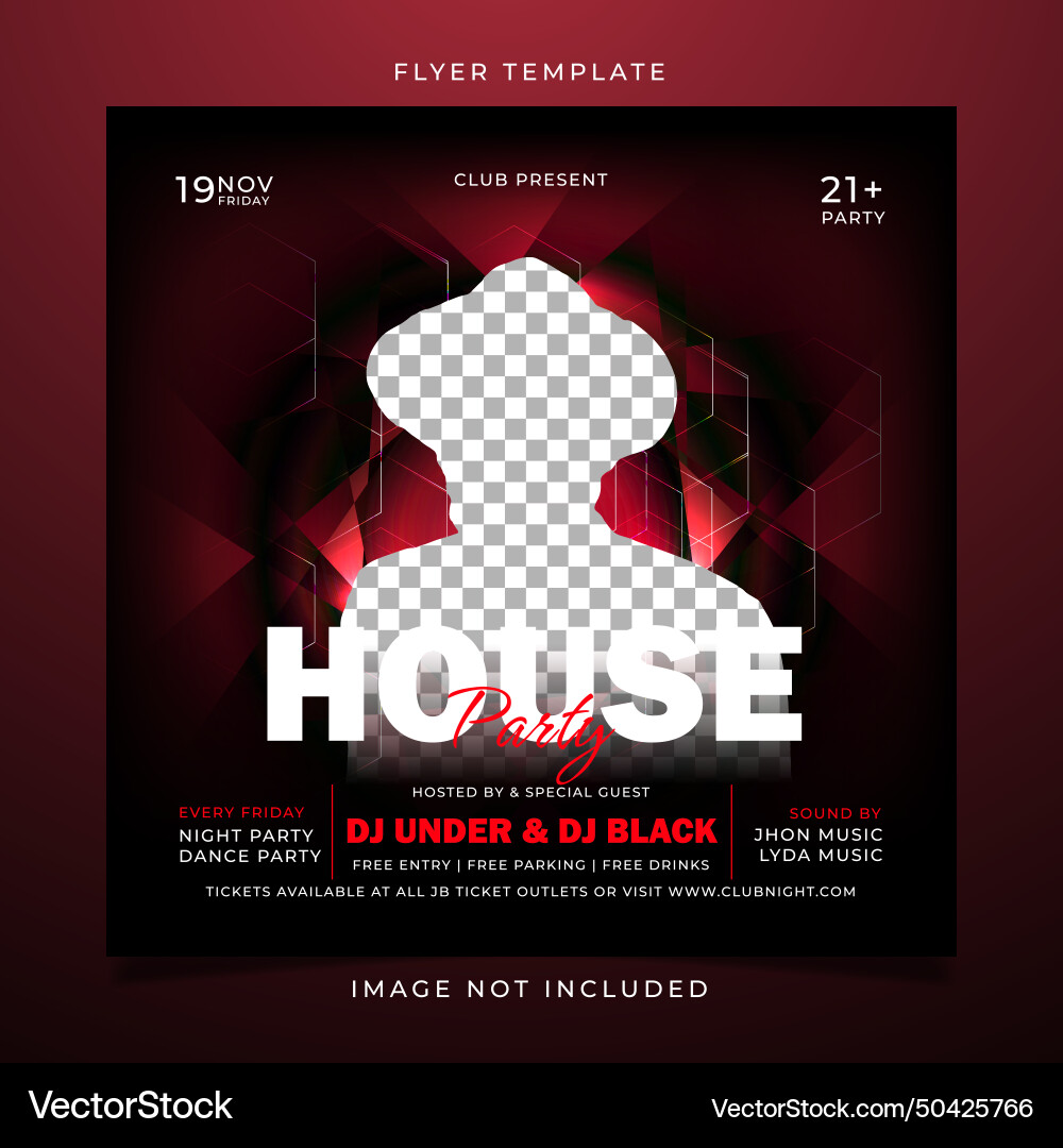 Red night club party flyer template Royalty Free Vector