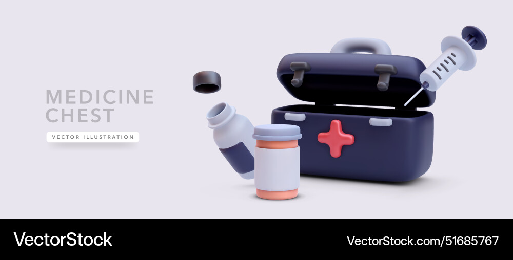 3d realistic open first aid kit with pill boxes Vector Image