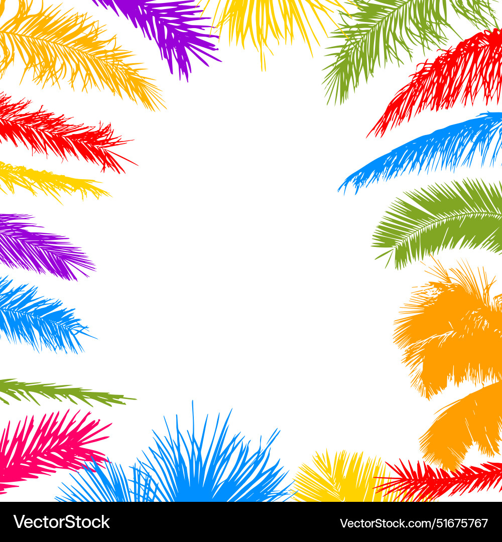 Background with colored palm leaf hand drawing Vector Image