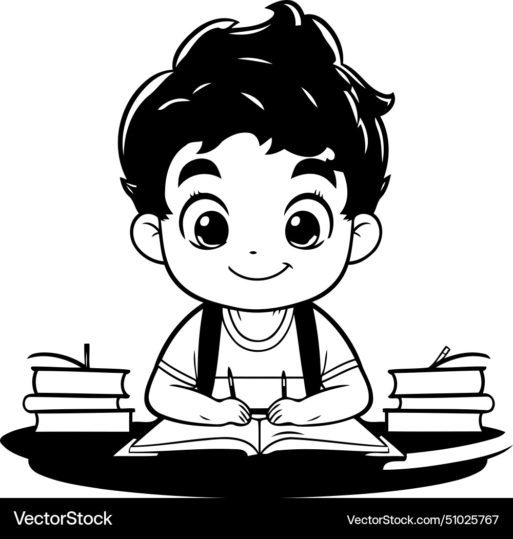 Cute little boy studying at school Royalty Free Vector Image