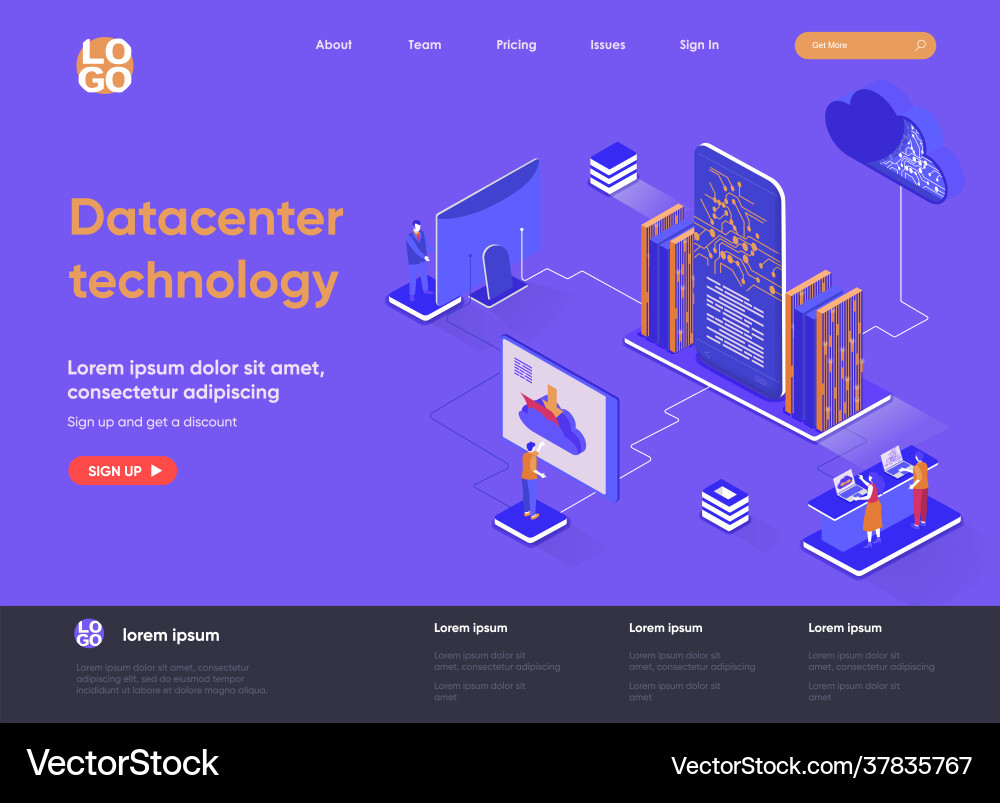 Data center technology isometric landing page Vector Image