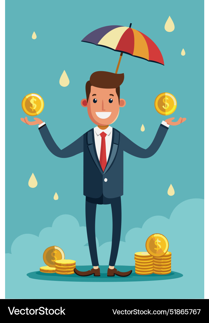 Financial umbrella balancing wealth and happiness Vector Image