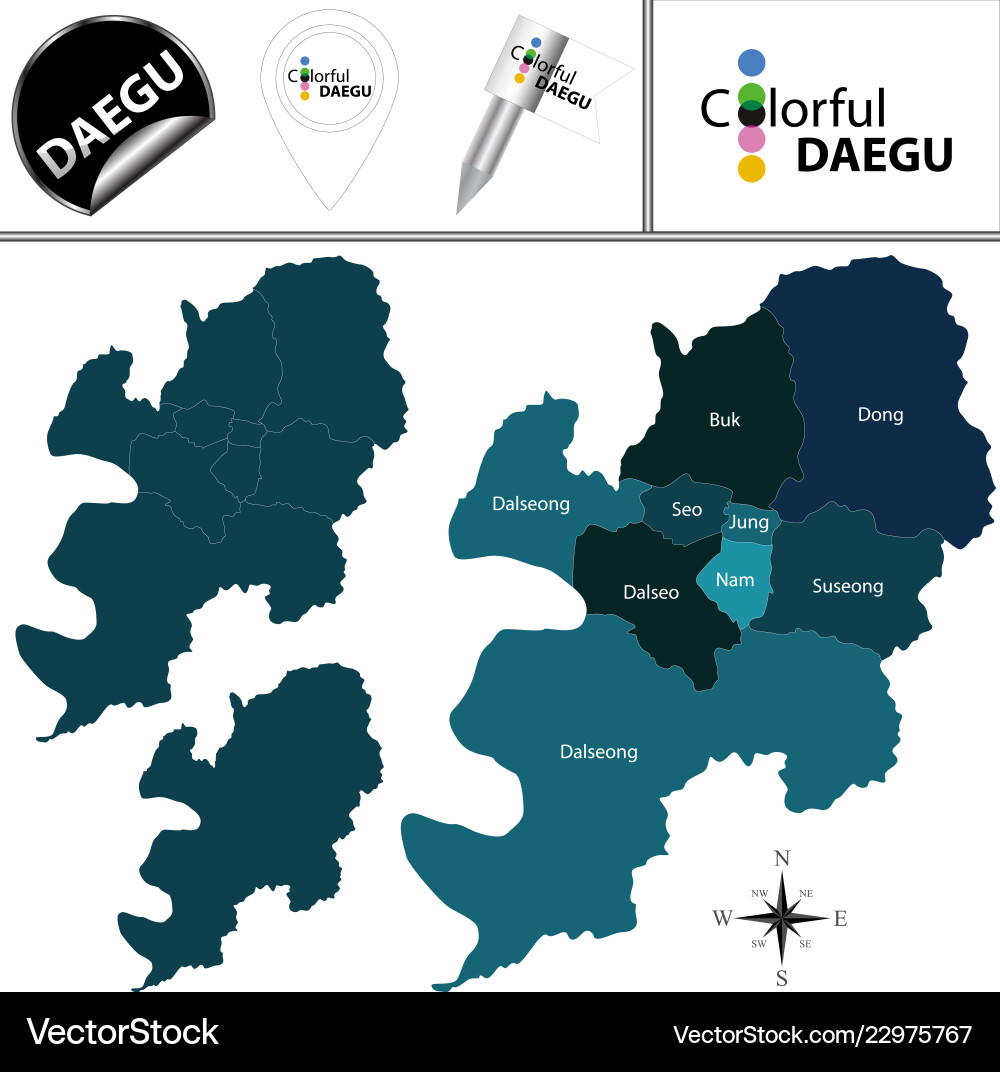 Map of daegu with districts south korea Royalty Free Vector