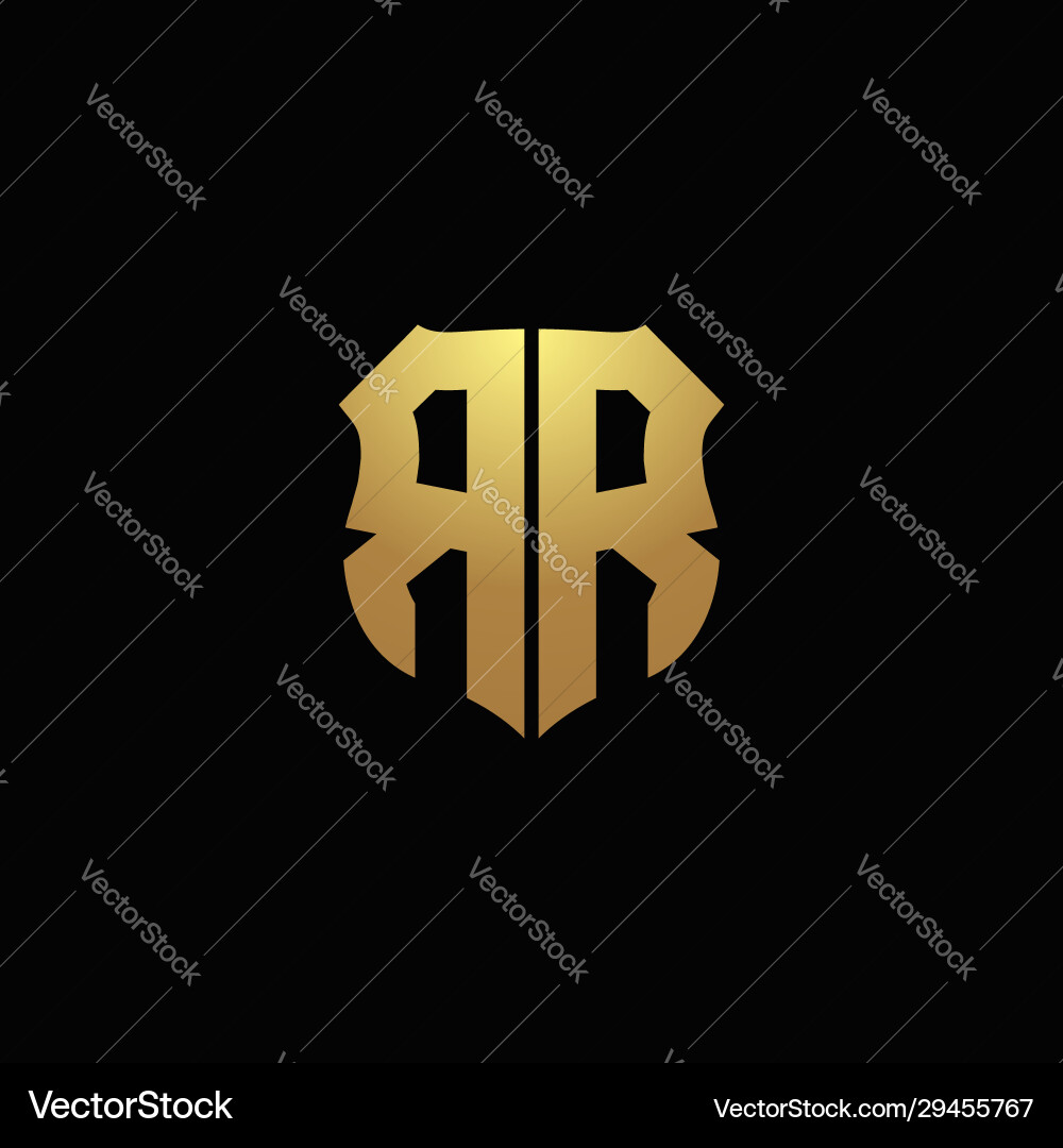 Rr logo monogram with gold colors and shield Vector Image