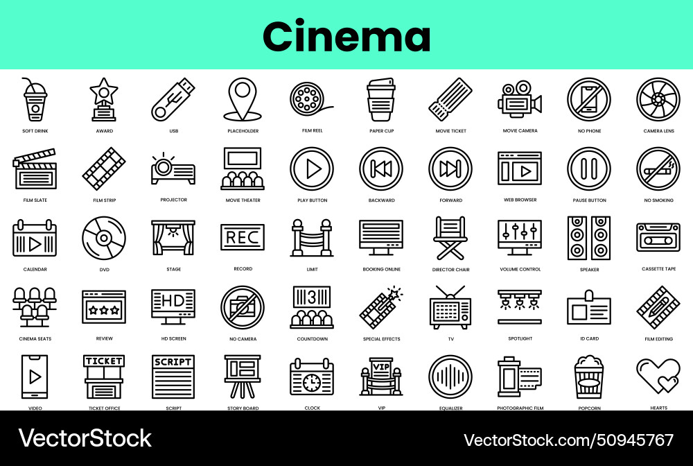 Set of cinema icons linear style icon bundle Vector Image