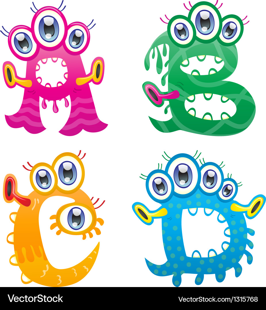 Cartoon monster letters from a to d Royalty Free Vector