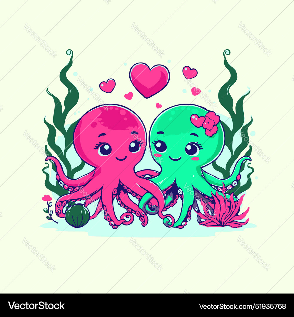 Cute octopus love stock Royalty Free Vector Image