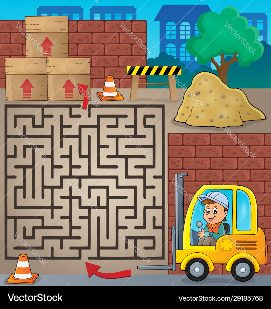 Maze 3 with fork lift truck theme Royalty Free Vector Image