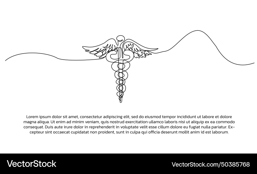 One line the caduceus poster drawing with frame Vector Image