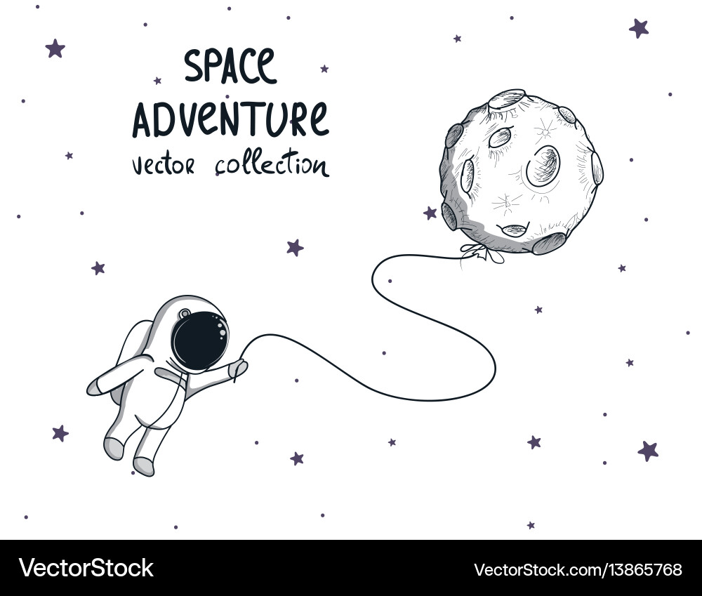 Spaceman with Moon Balloon Royalty Free Vector Image