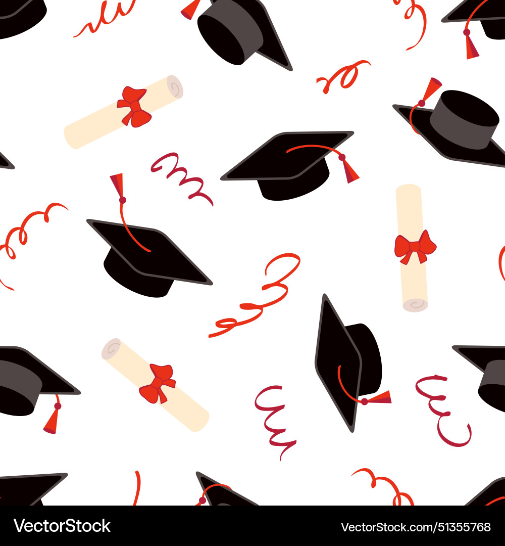 Tassel cap and certificate graduation seamless Vector Image