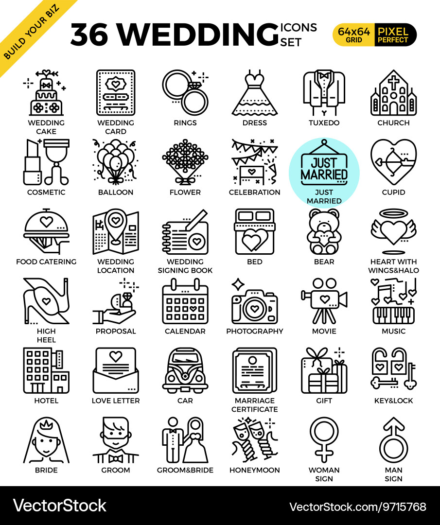 Wedding love icons Royalty Free Vector Image - VectorStock