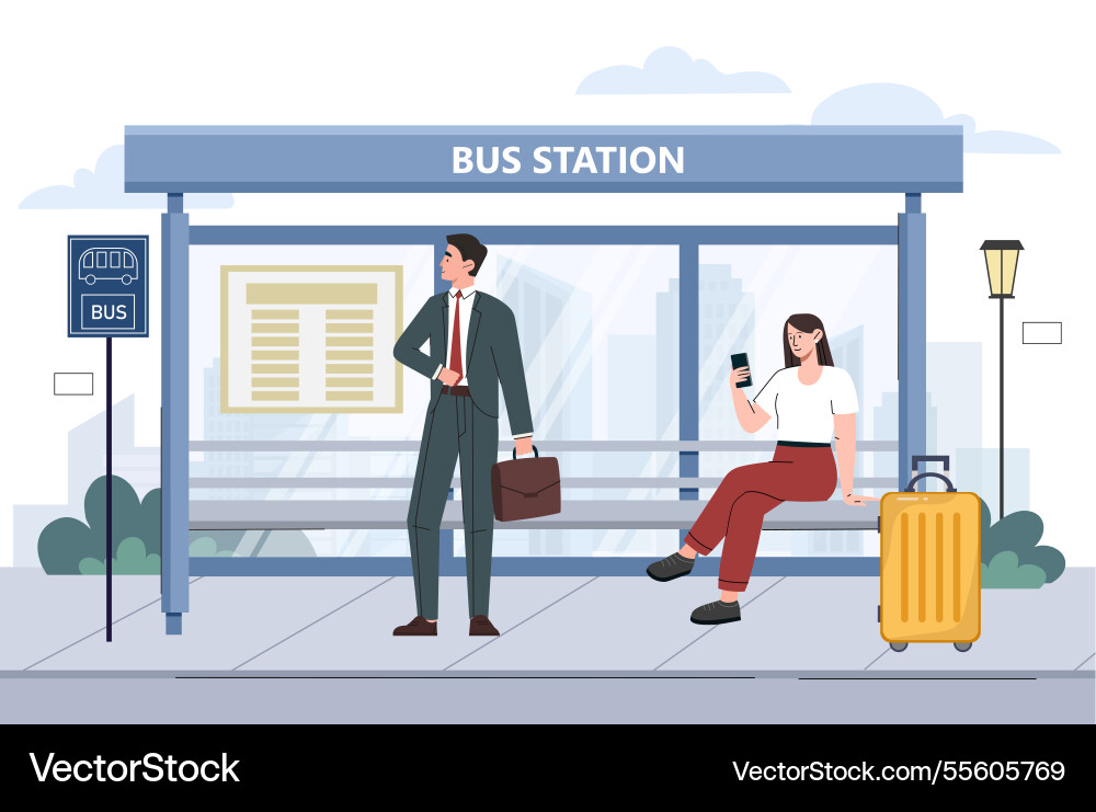 Bus station scene Royalty Free Vector Image - VectorStock