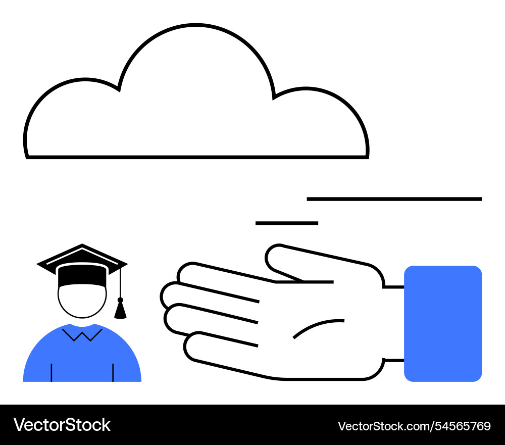 Hand reaching out to graduate under cloud Vector Image
