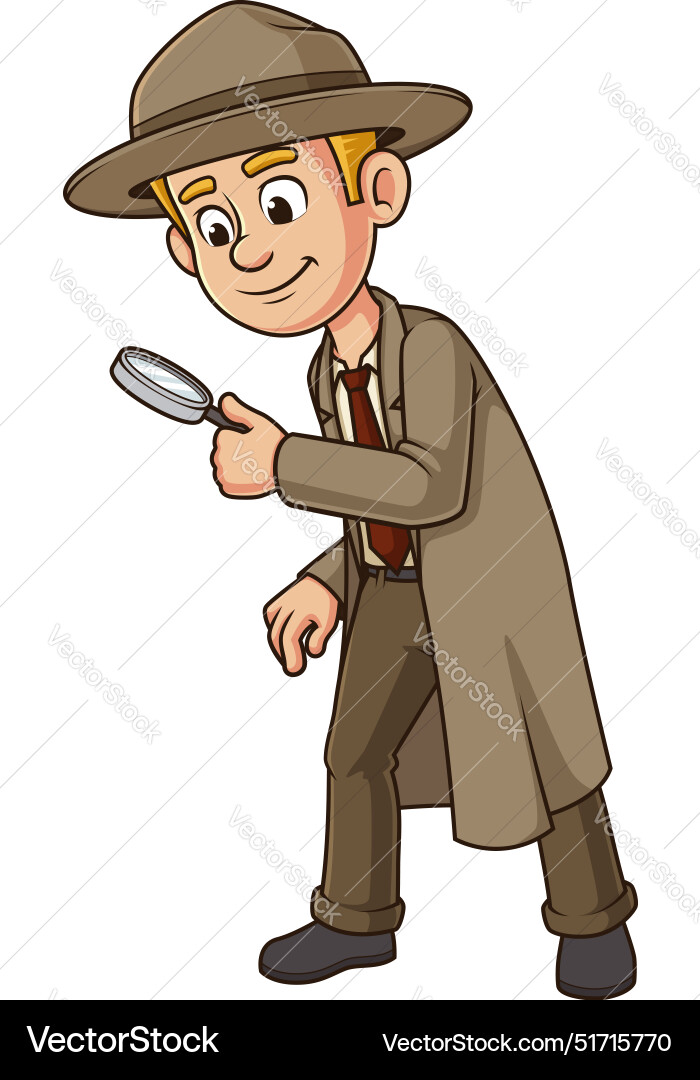 Detective with magnifying glass cartoon Royalty Free Vector