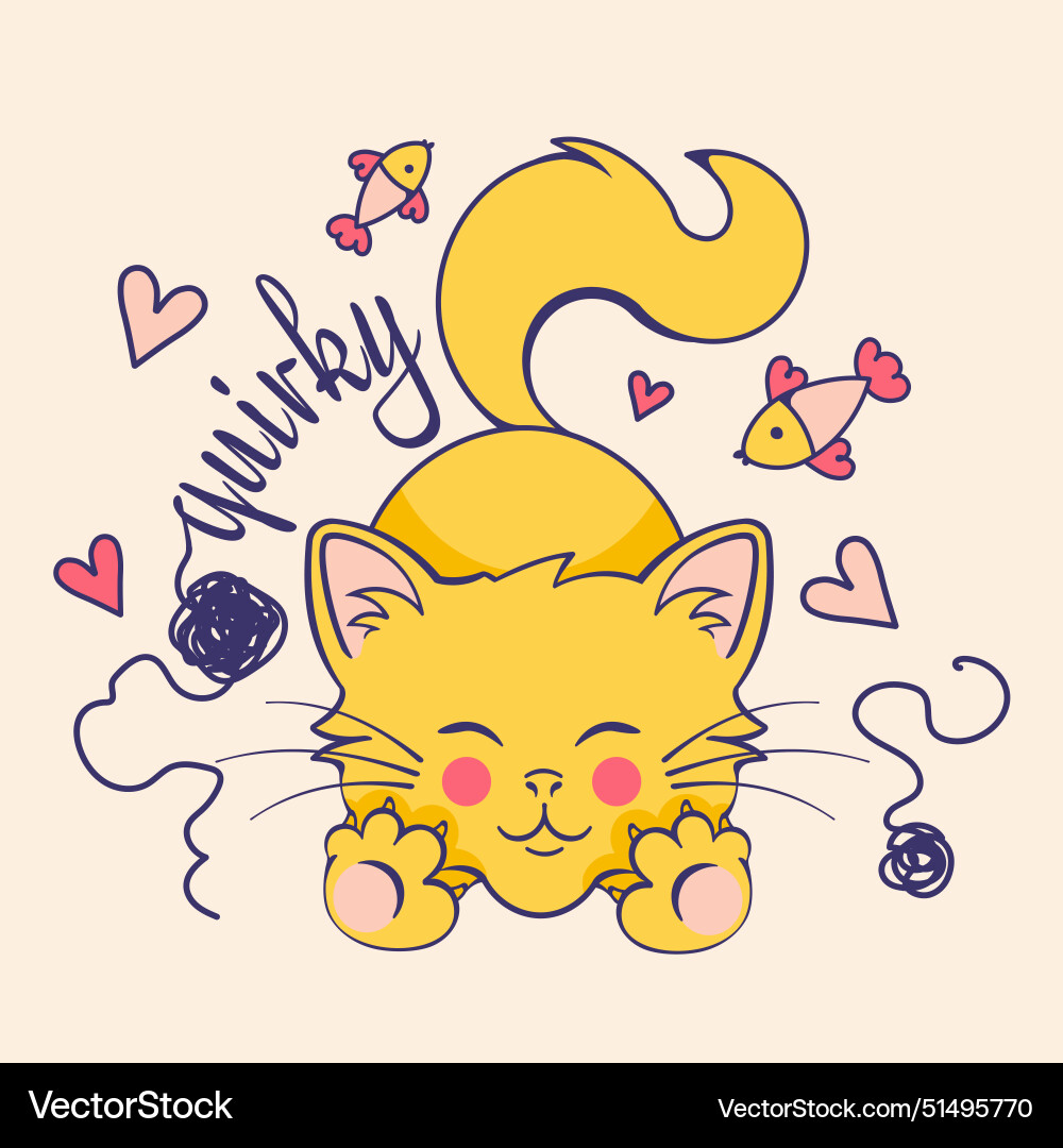 Naughty fun doodle kitten quirky cartoon Vector Image