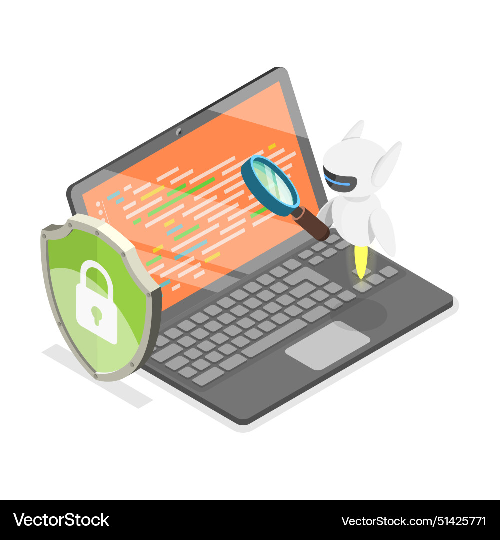 3d isometric flat of cyber security Royalty Free Vector