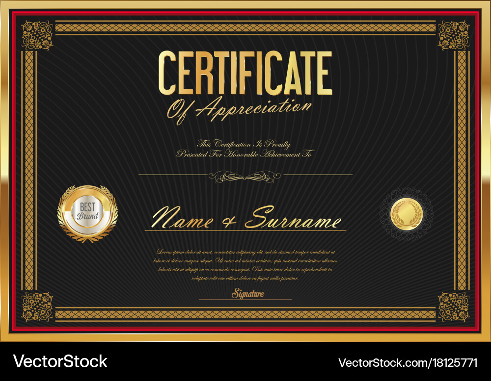 Certificate retro design template 1 Royalty Free Vector