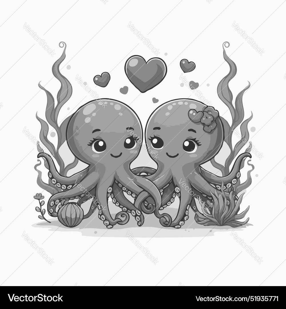 Cute octopus love stock Royalty Free Vector Image