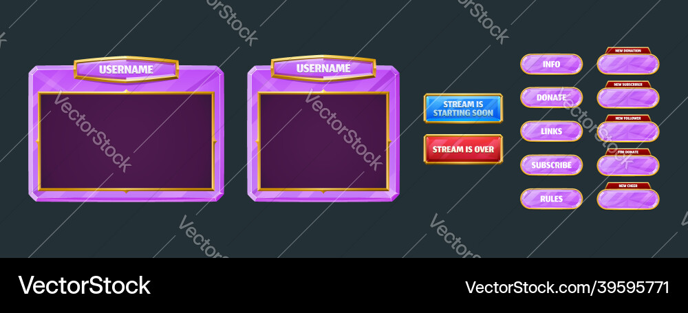 Game streaming overlay panels and buttons Vector Image